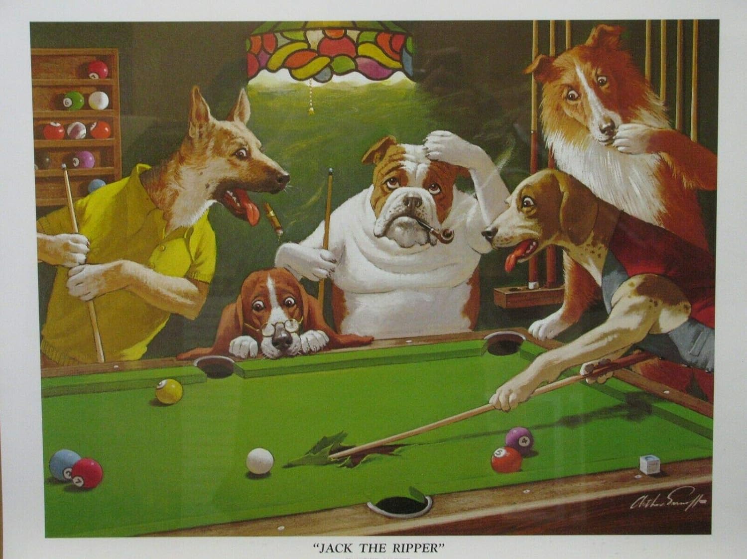 Amazon.com: Jack The Ripper Dog Ripping Pool Table Mid-Game 16x20 ...