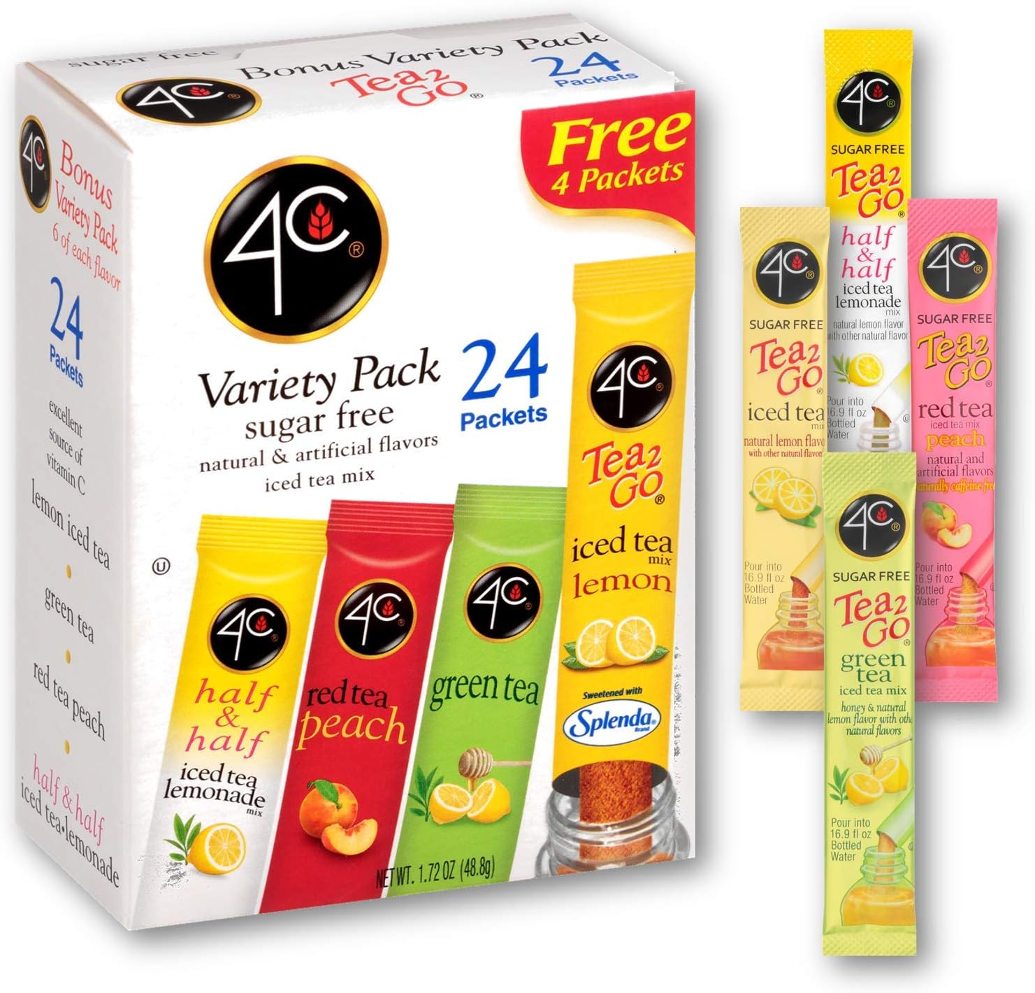 4C Totally Light Tea 2 Go Bonus Variety Pack Ice Tea Mix, 24-Count ...