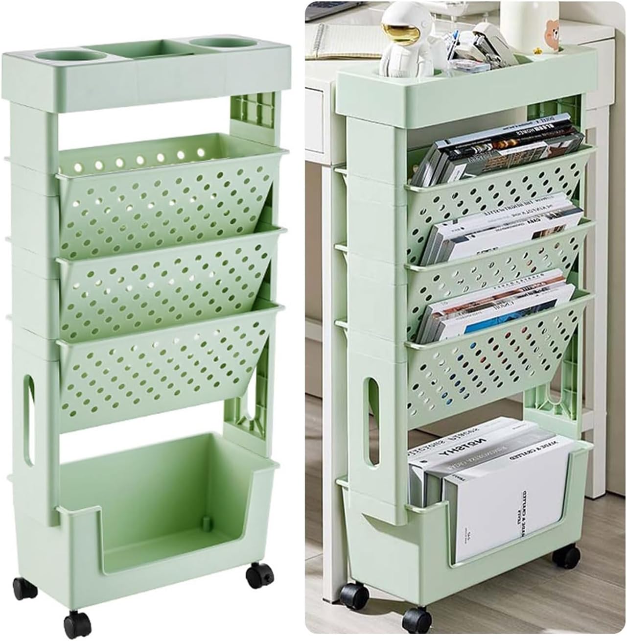 ZFRDFDFR 5 Tier Book Rack Storage Bookshelf, Movable Bookshelf ...