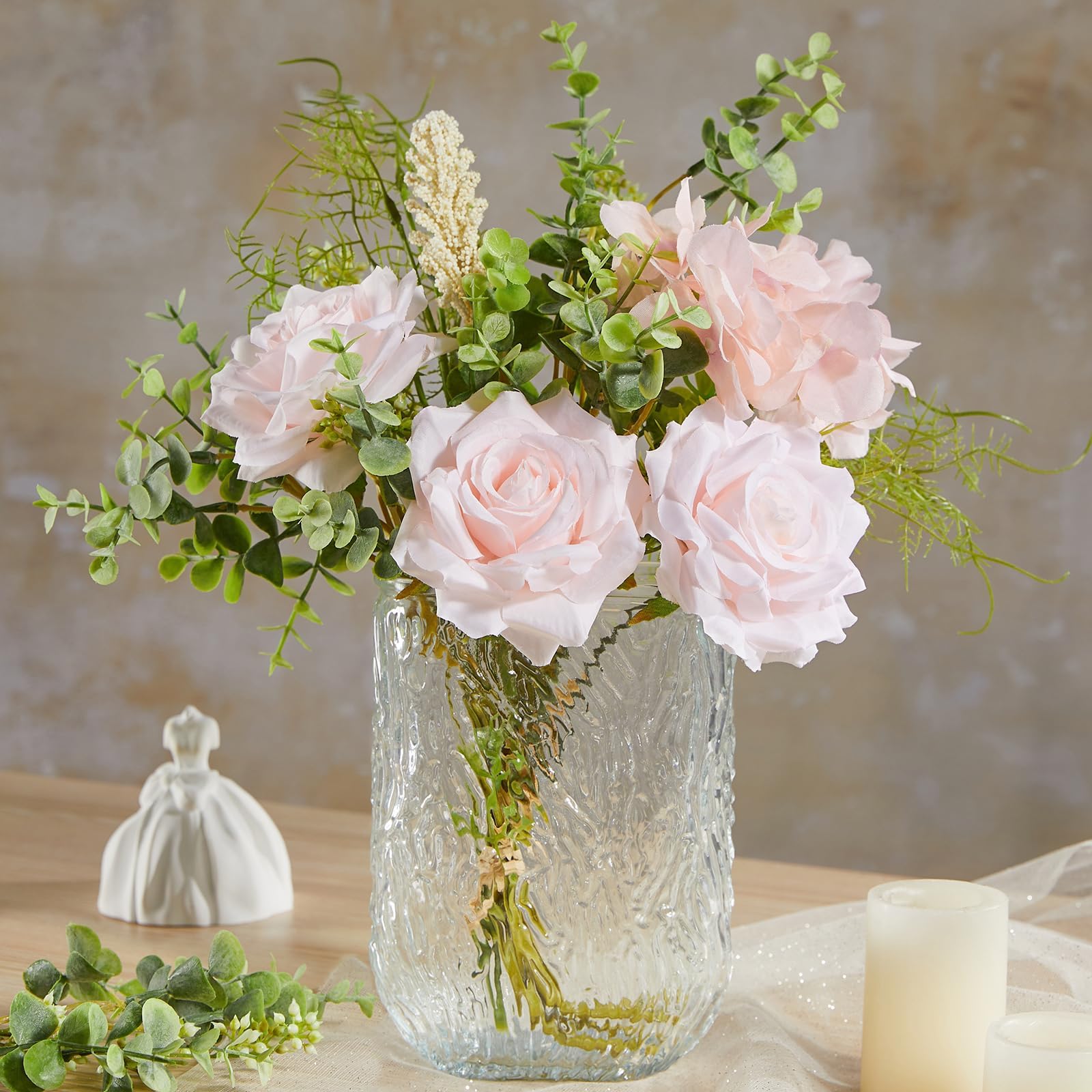 Amazon.com: QURAS Mini Artificial Flowers with Vase, 4 PCS Faux Rose in ...