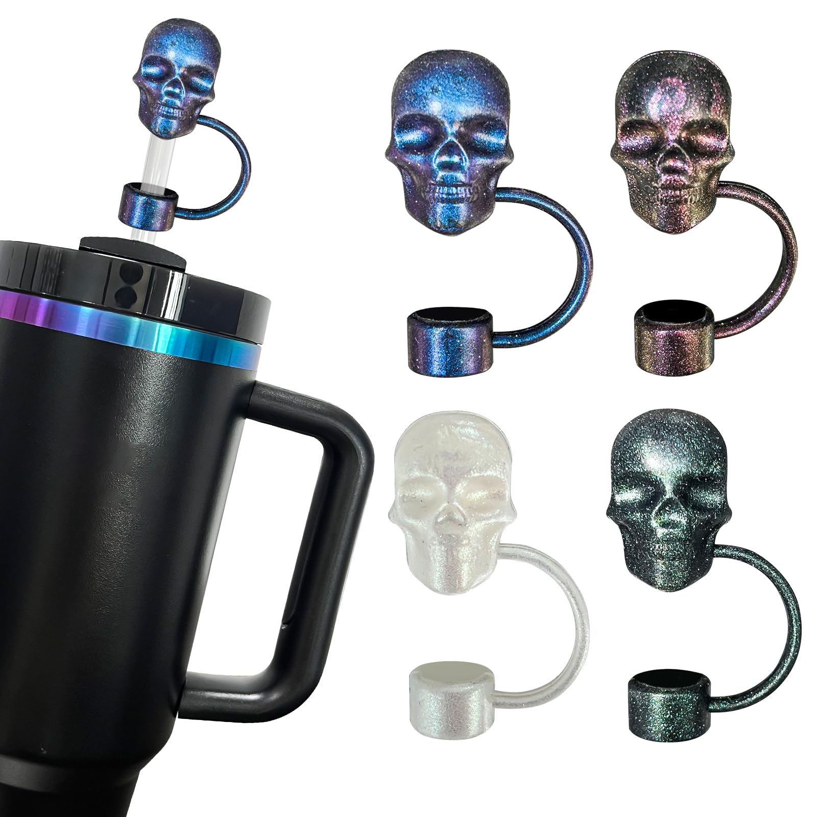 Amazon.com: 4Pcs Laser Skull Straw Topper, Halloween Straw Cover Cap ...