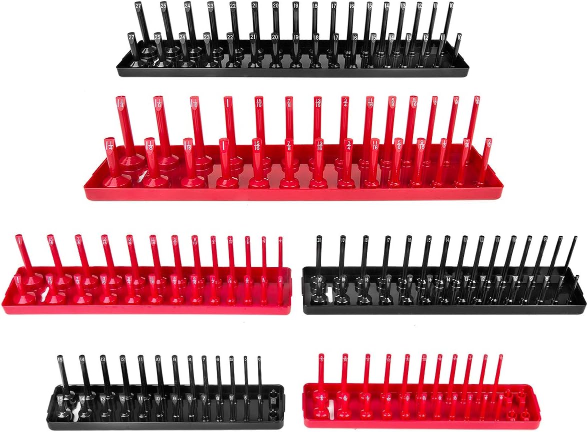 Amazon.com: 6PCS Socket Organizer Tray Set, Red SAE & Black Metric ...