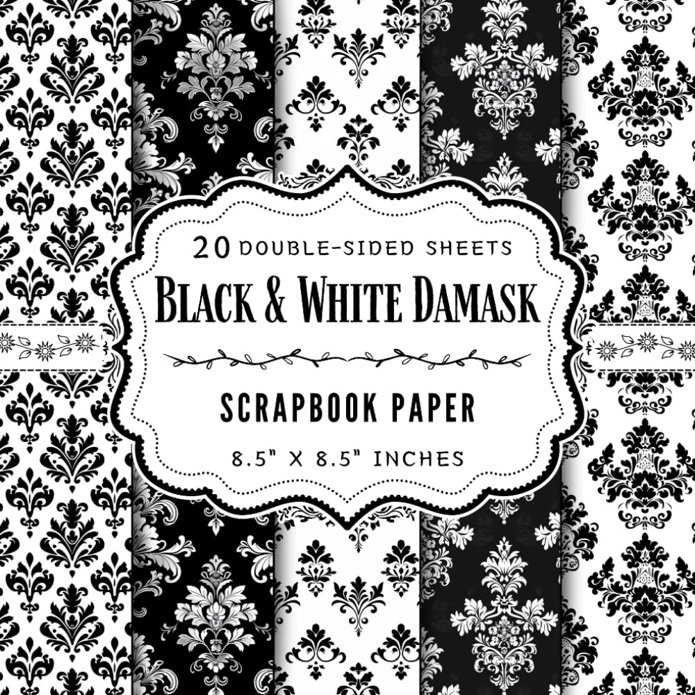 Black & White Damask Scrapbook Paper: 20 Double Sided Decorative Craft ...