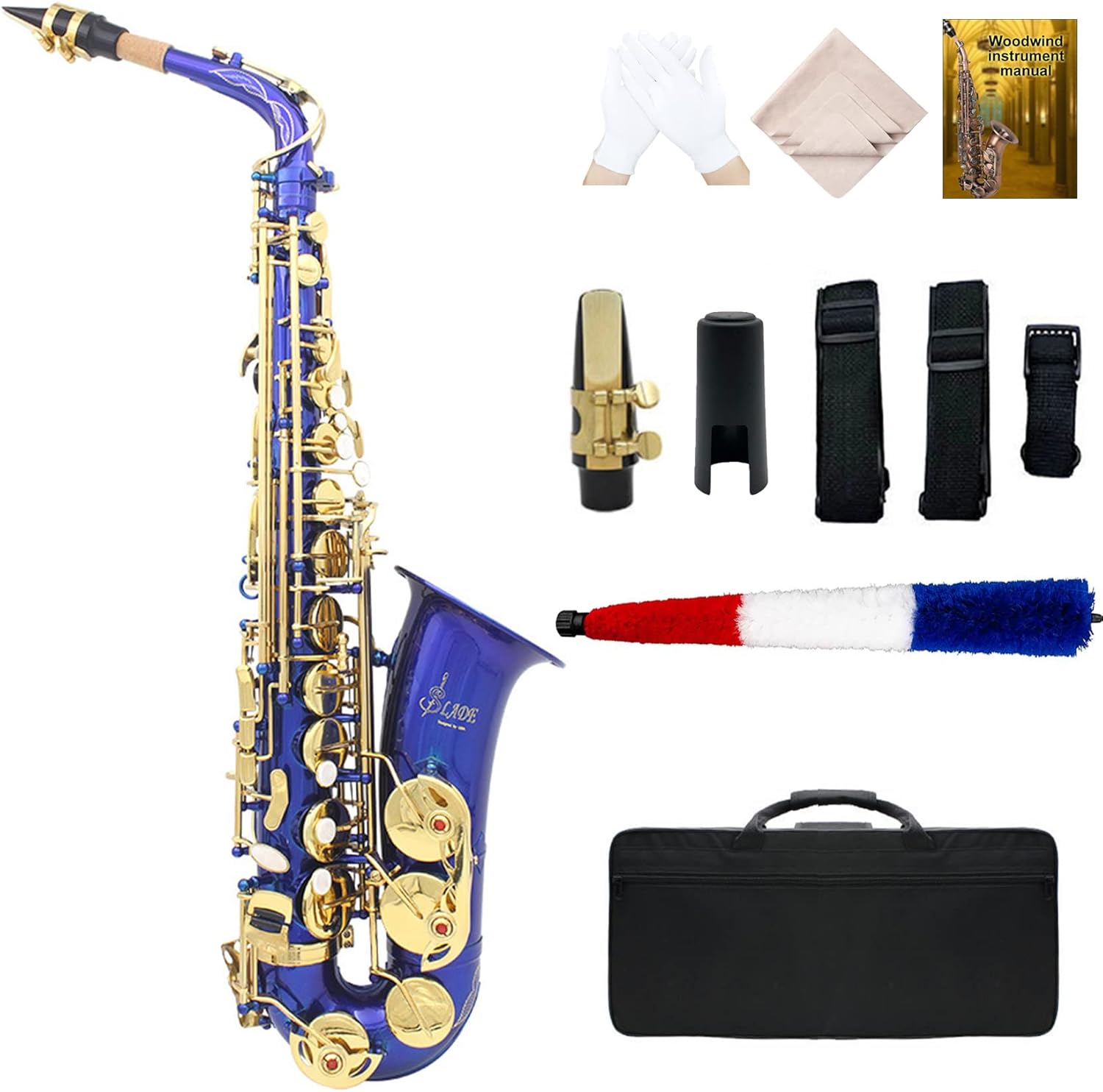 Amazon.com: Blue Lacquer E Flat Alto Sax Full Kit bE Alto Saxophone Kit ...