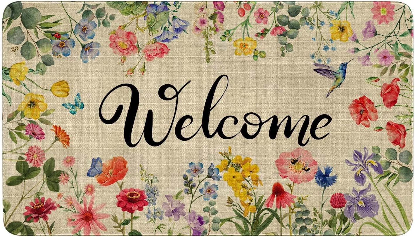 Amazon.com: fmrsok Wildflower Spring Doormat 16"W x 24"L Multicolor ...