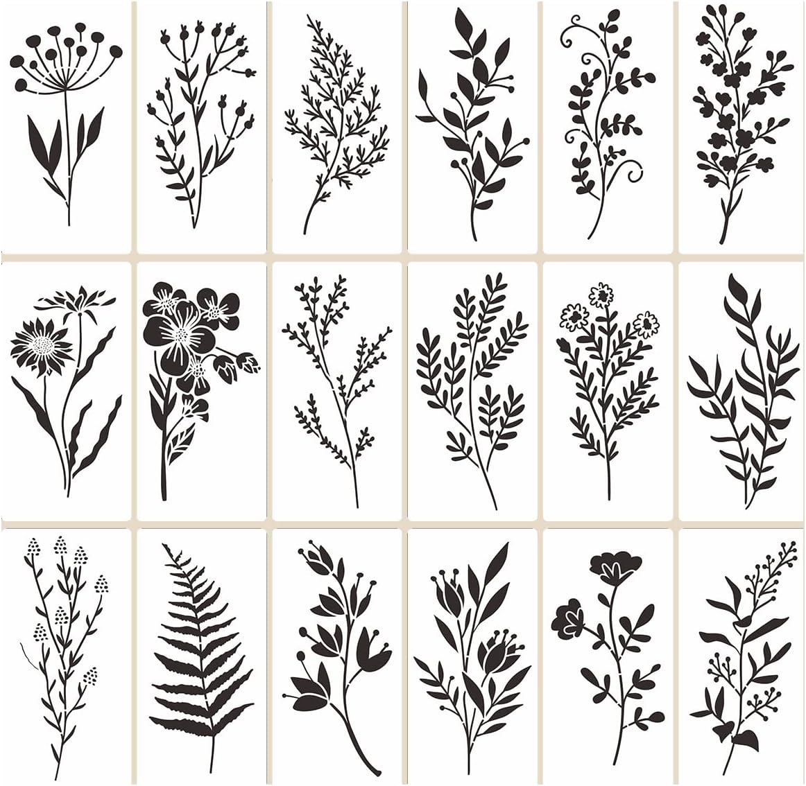 Vokowin 18 Pcs Reusable Wild Flower Stencils for Crafts, Painting, DIY ...