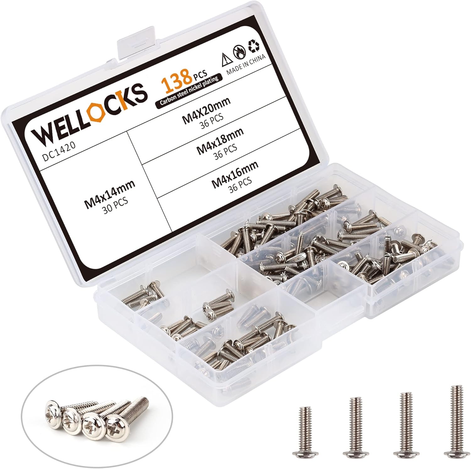 WELLOCKS Cabinet Pulls Knobs M4 14-20mm 138 PCS Screws Assortment ...