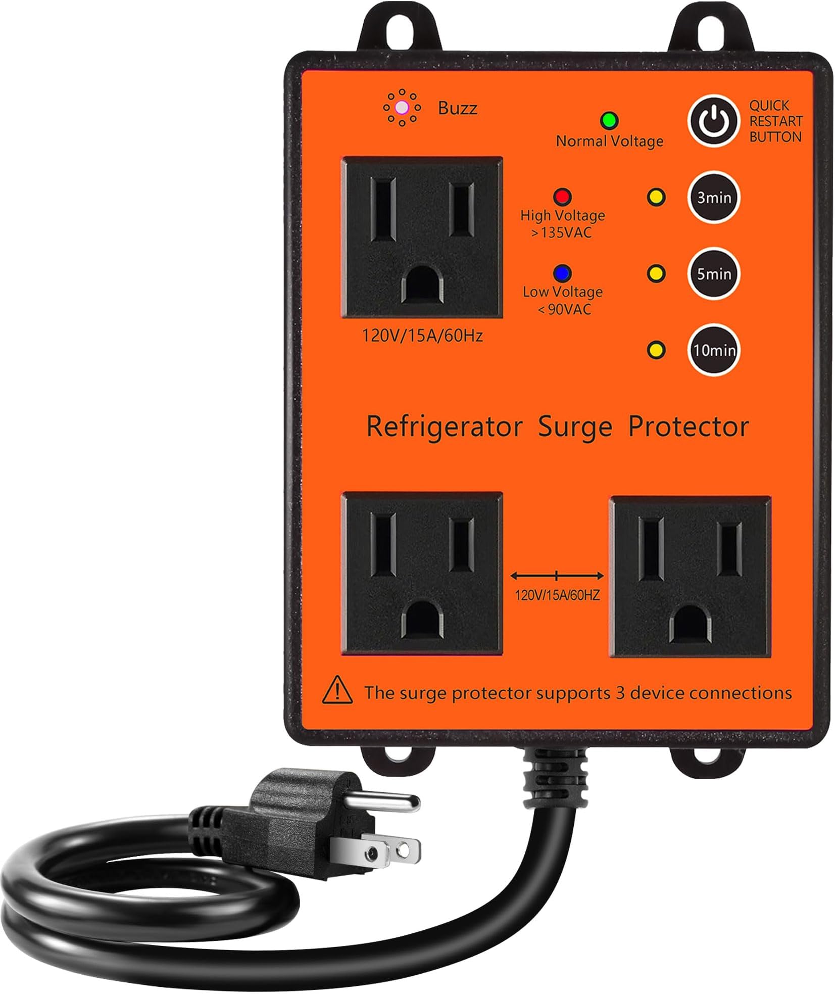 Amazon.com: 3 Outlet Refrigerator Surge Protector with Time Delay ...