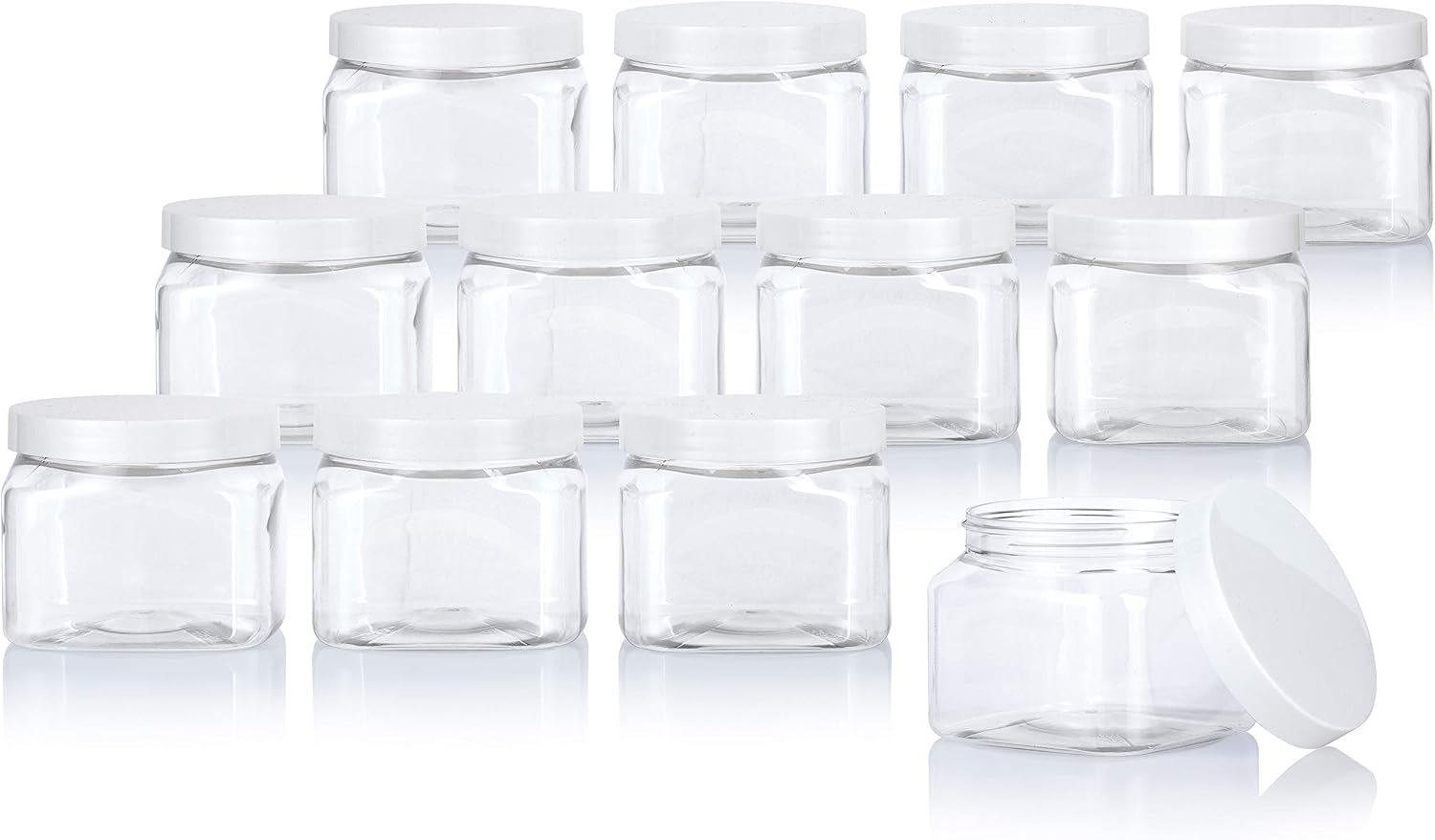 Amazon.com: 16 oz Clear Plastic PET Square Jar (BPA Free) with White ...