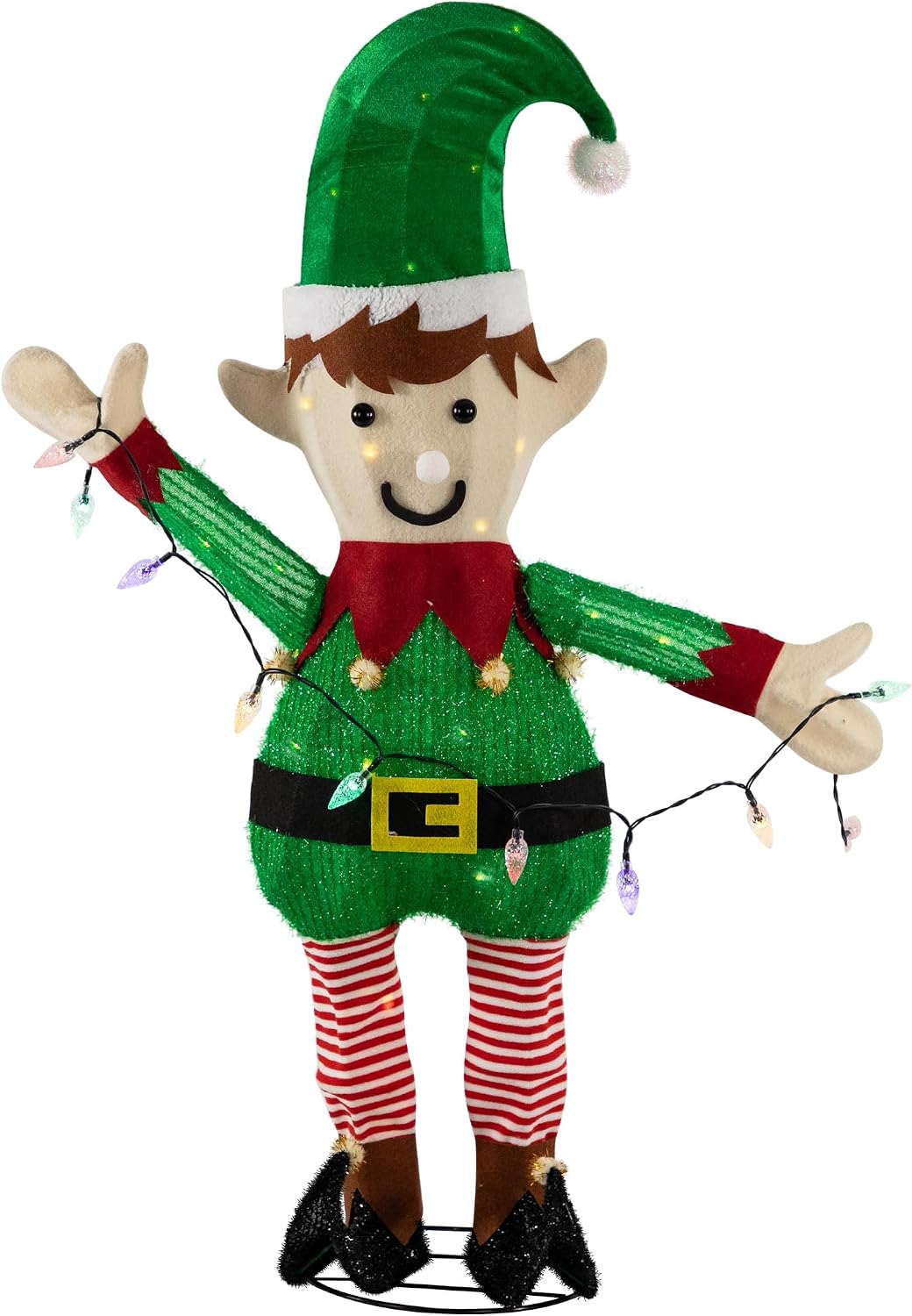 Amazon.com: 34.25" LED Lighted Elf Holding Christmas Lights Outdoor ...