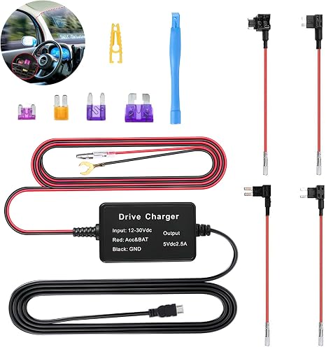 Upgraded Dash Cam Hardwire Kit, Micro USB Port Rear Hard Wire Kit ...