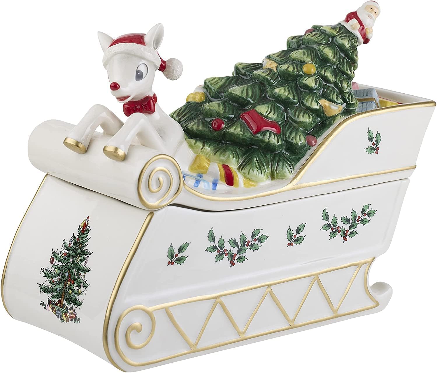 Amazon.com: Spode Christmas Tree Rudolph Cookie Jar - 11" Dolomite ...