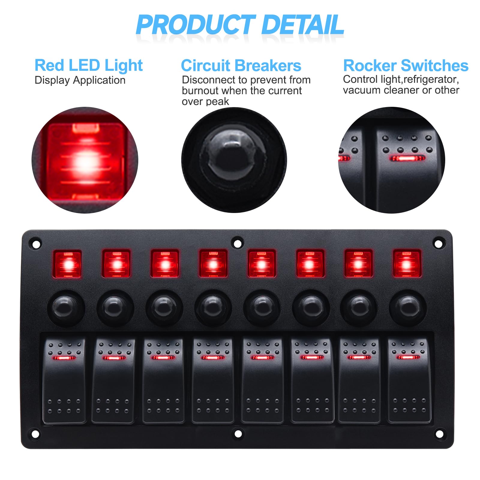 Snapklik.com : Geloo 8 Gang Marine Rocker Switch Panel, Boat Switch ...