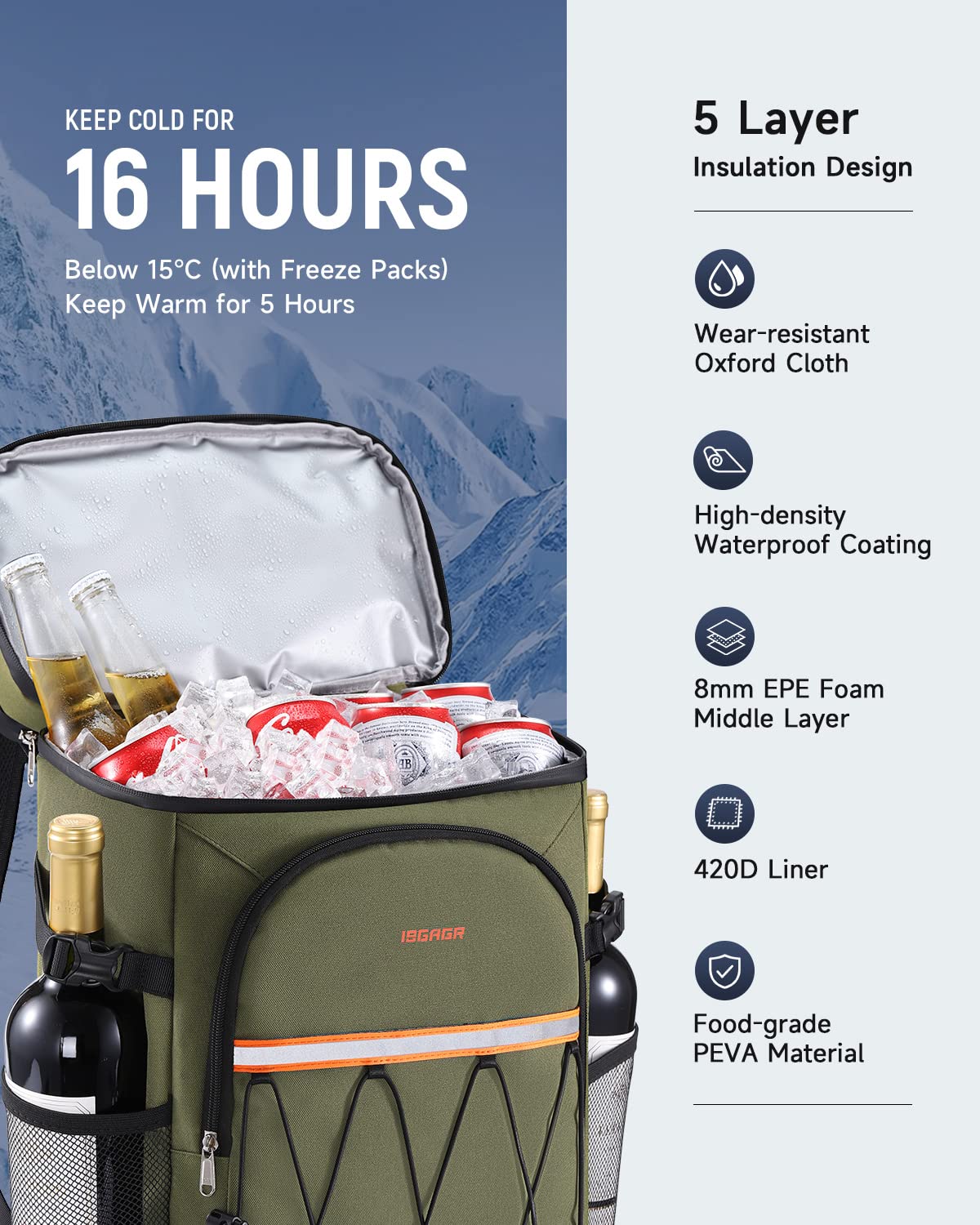 Snapklik.com : Backpack Cooler Insulated Leak Proof 36 Cans 16 Hours ...