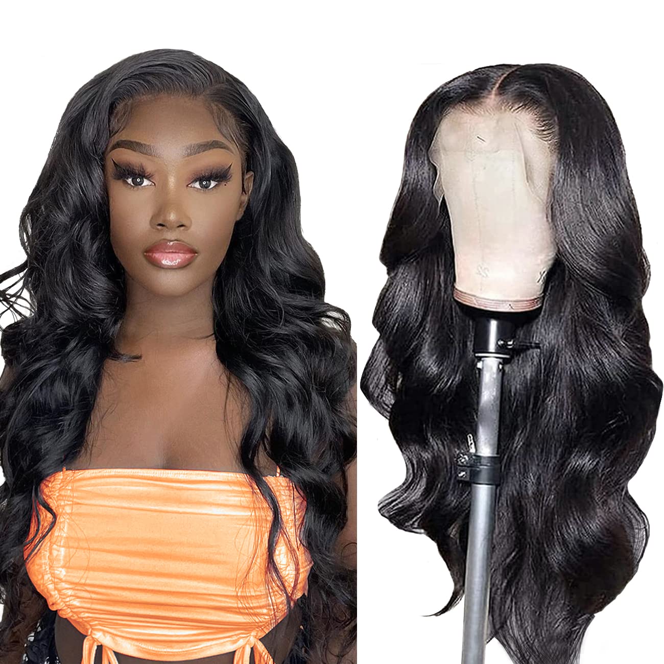 Amazon.com : JISHENG Body Wave Lace Front Wigs Human Hair Pre Plucked ...