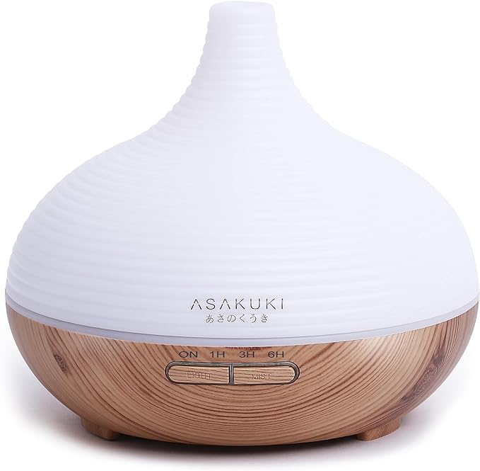 ASAKUKI 300ML Essential Oil Diffuser, Wood Grain BPA-Free Whisper Quiet ...