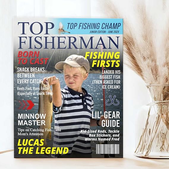 Amazon.com: Custom Kids Fishing Magazine Cover, Gifts for Boys, Angling ...