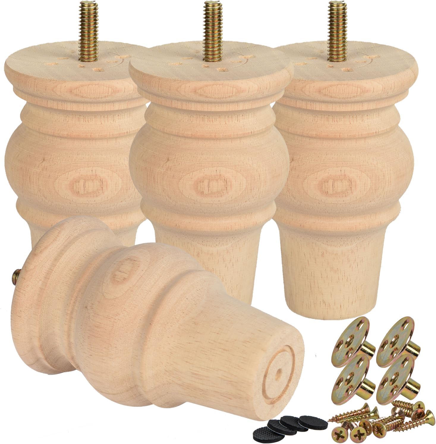 Amazon.com: 4 Inch Wooden Furniture Legs,Tchosuz Solid Unfinished Bun ...