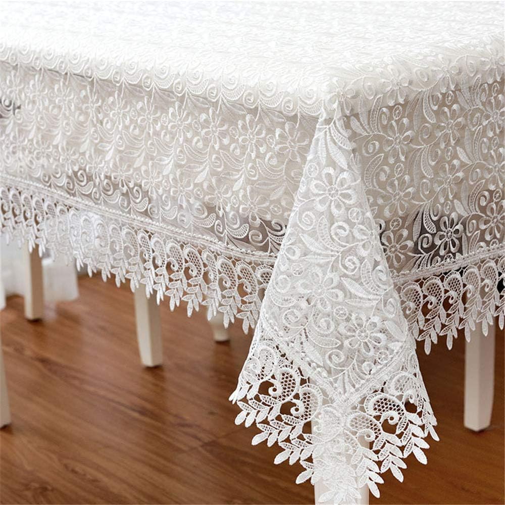 mookaitedecor 225x152cm White Large Floral Lace Tablecloth Rectangular ...