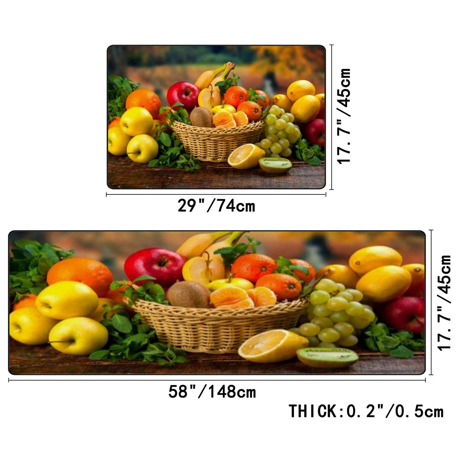 Kuizee Kitchen Mat Set of 2 Pieces Anti Fatigue Rugs Fruits Vegetables ...