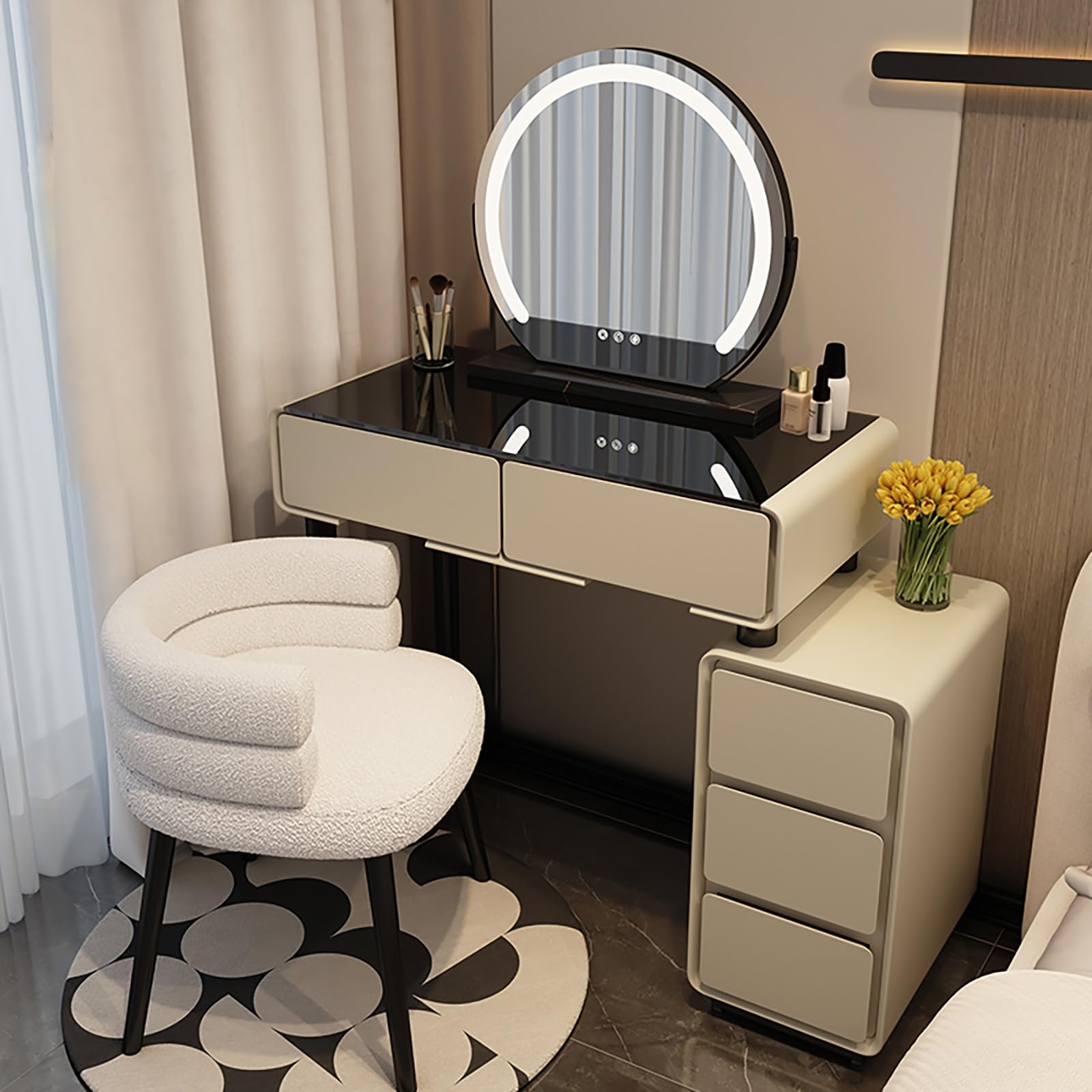 Amazon.com: Small vanity desk with mirror and lights, Wooden Makeup ...