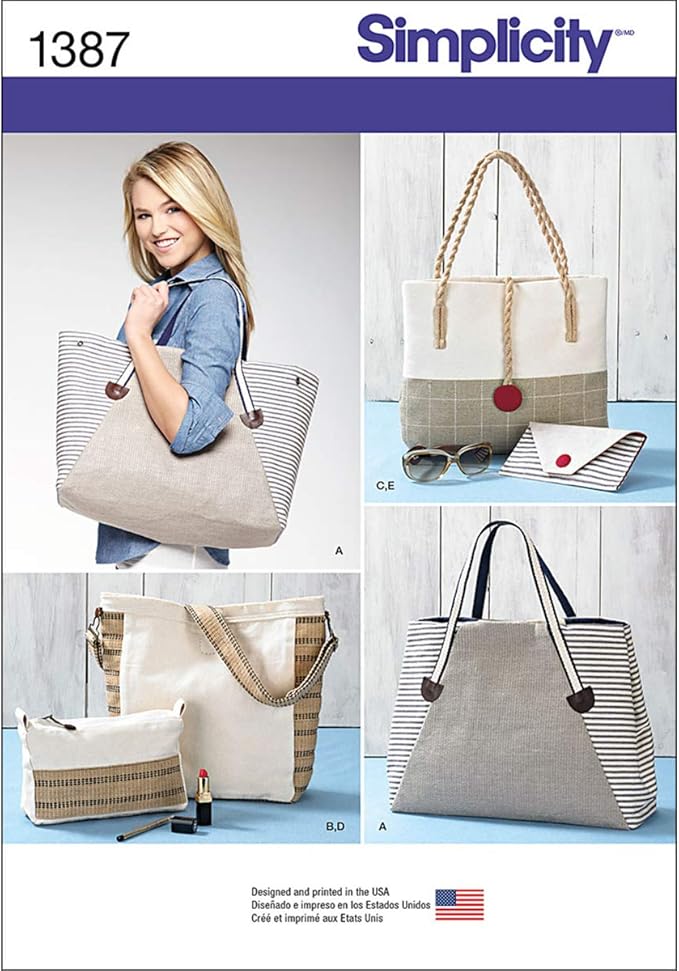 Amazon.com: Simplicity 1387 Assorted Tote Bag, Purse, and Clutch Sewing ...