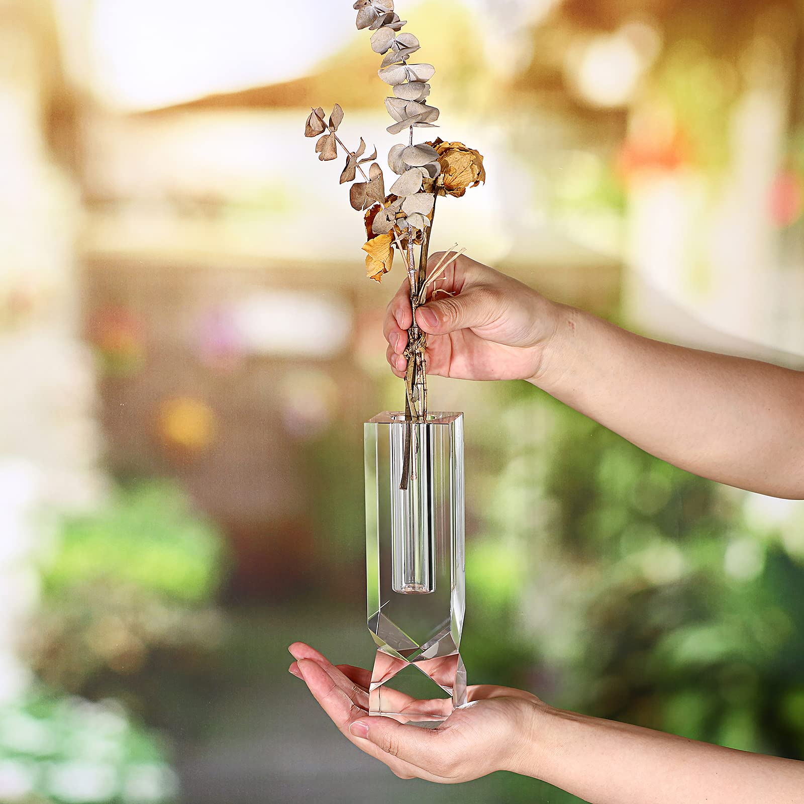 JUXYES Crystal Flower Vase Glass Flower Bud Vase, Heavy Flower Vase ...