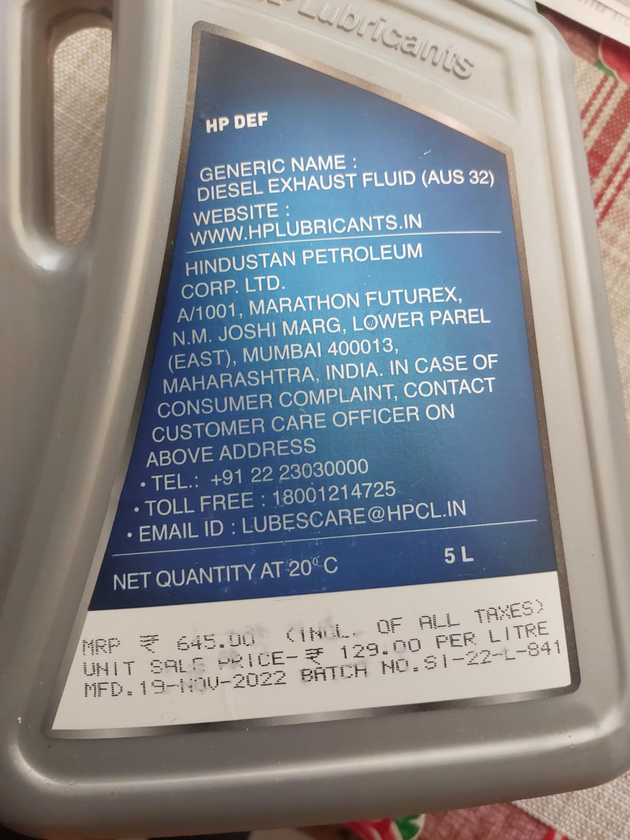 HP Lubricants Diesel Exhaust Fluid
