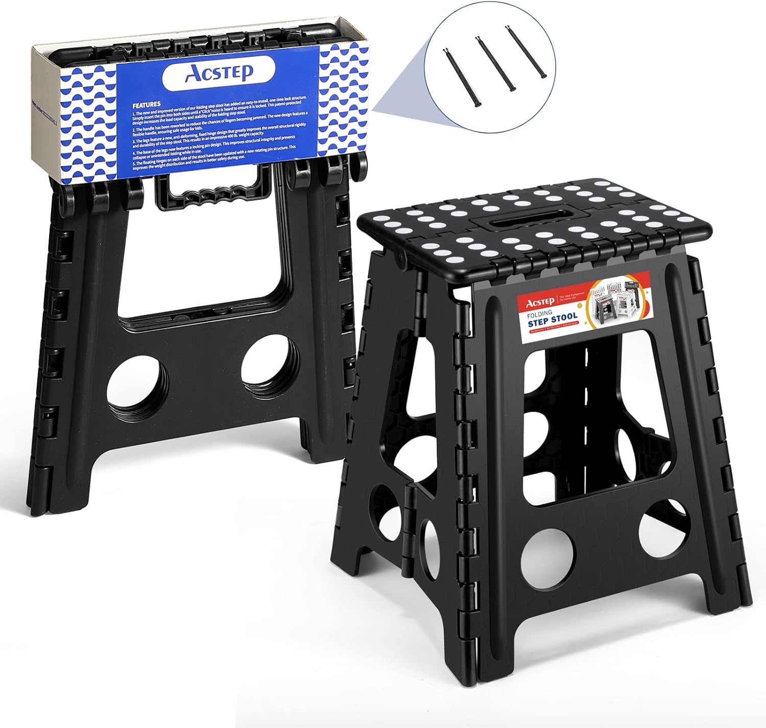 Amazon.com: ACSTEP Folding Step Stool 16 Inch Stool Heavy Duty Plastic ...