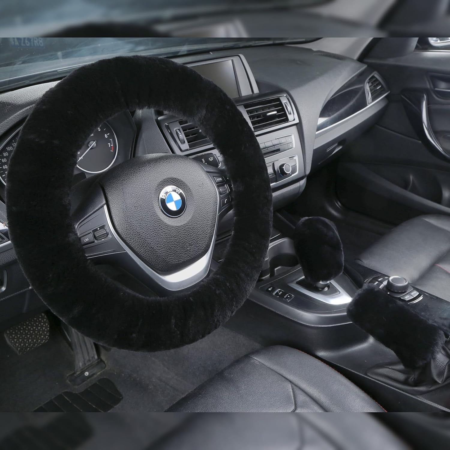 Amazon.com: Soft Fuzzy Fluffy Sheepskin Steering Wheel Cover Gear Shift ...