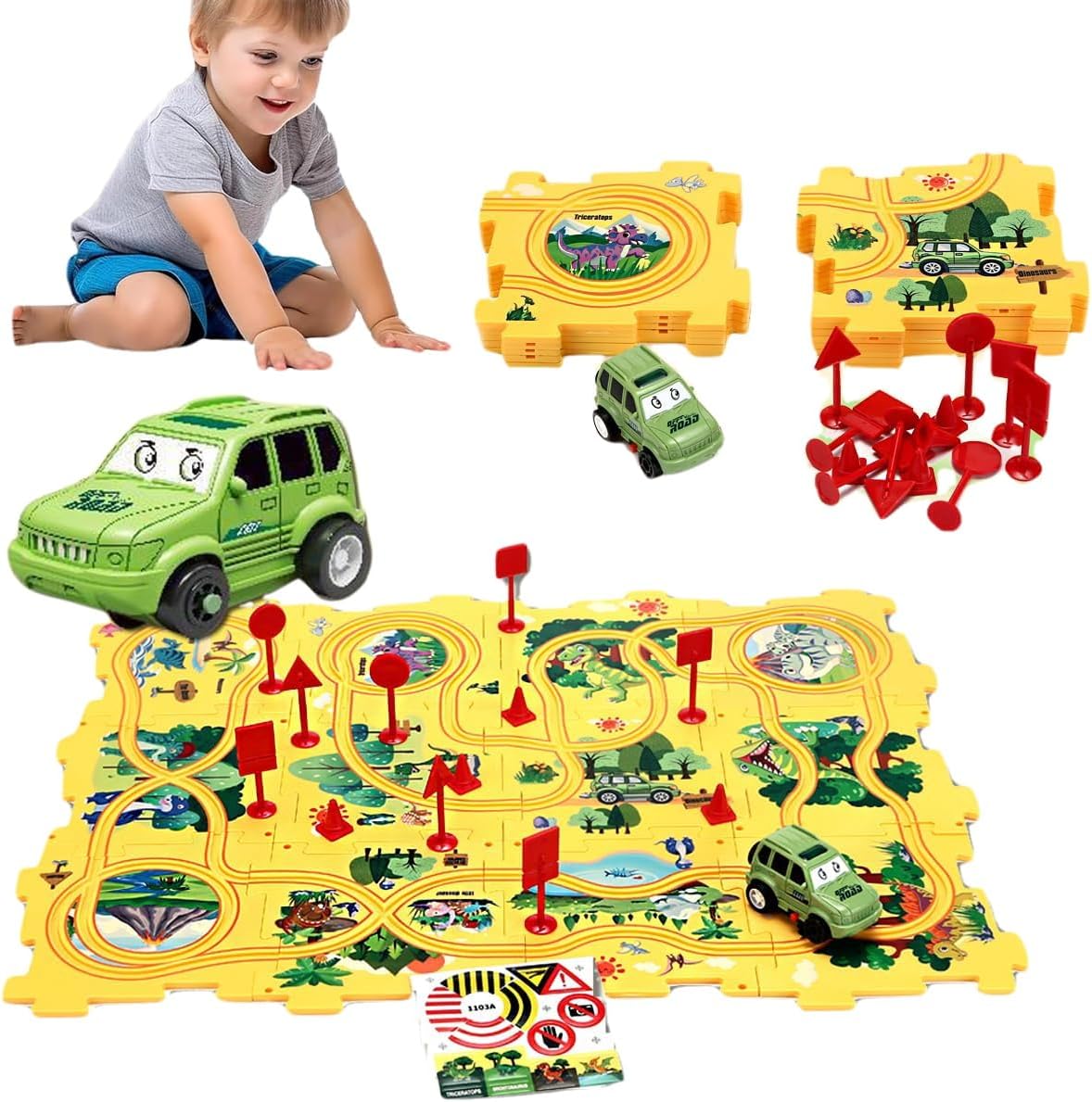 Amazon.com: Puzzle Racer Kids Car Track Set - Toys for Ages 3 4 5 6 ...