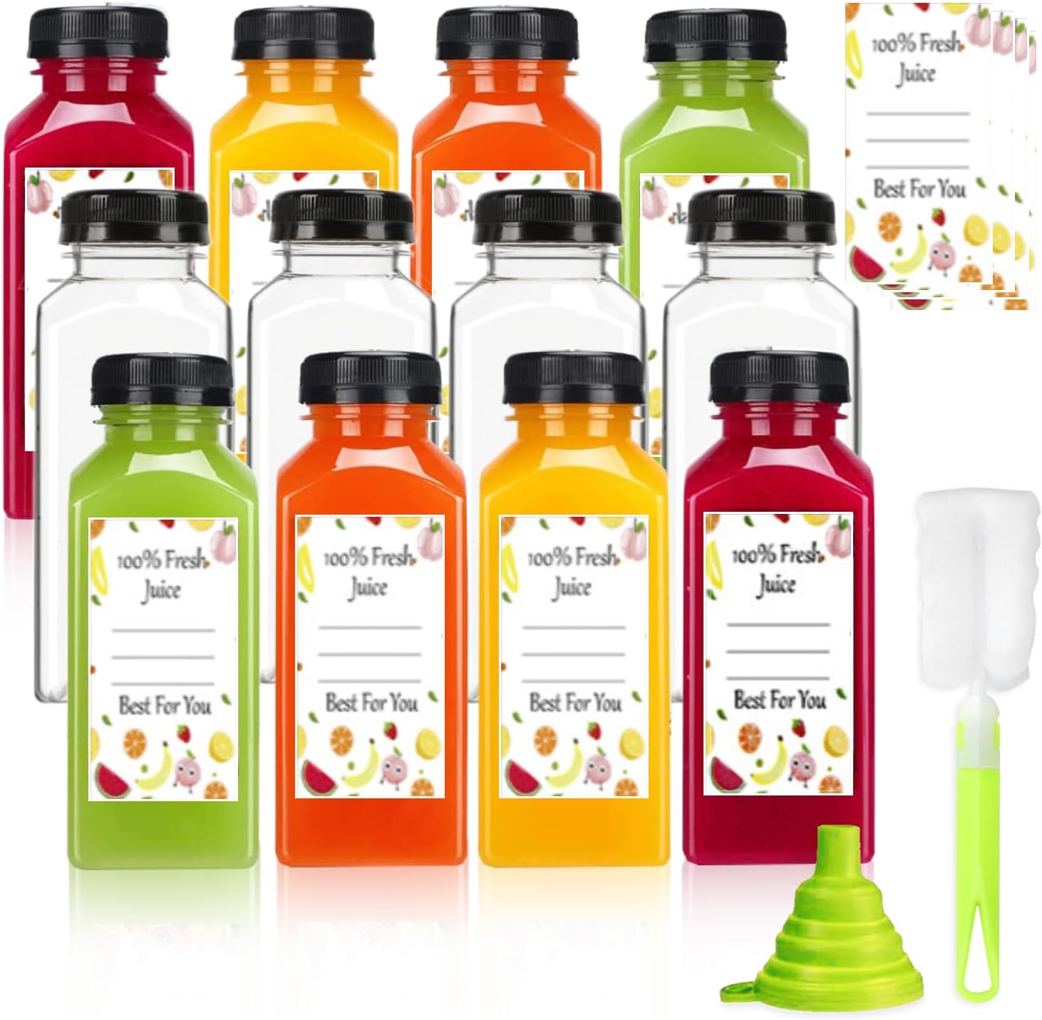Amazon.com: ztarraum 12pcs 12oz Plastic Juice Bottles, Reusable Juice ...
