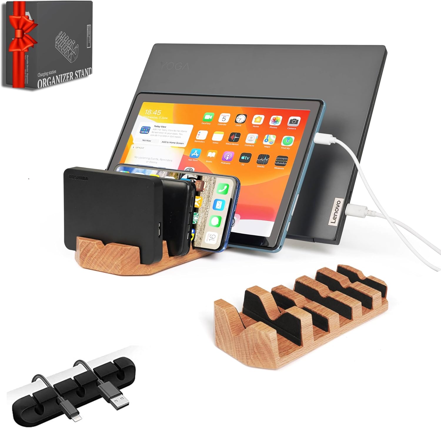 Amazon.com: Oak Multi-Device Organizer with Cord Organizer and Anti ...