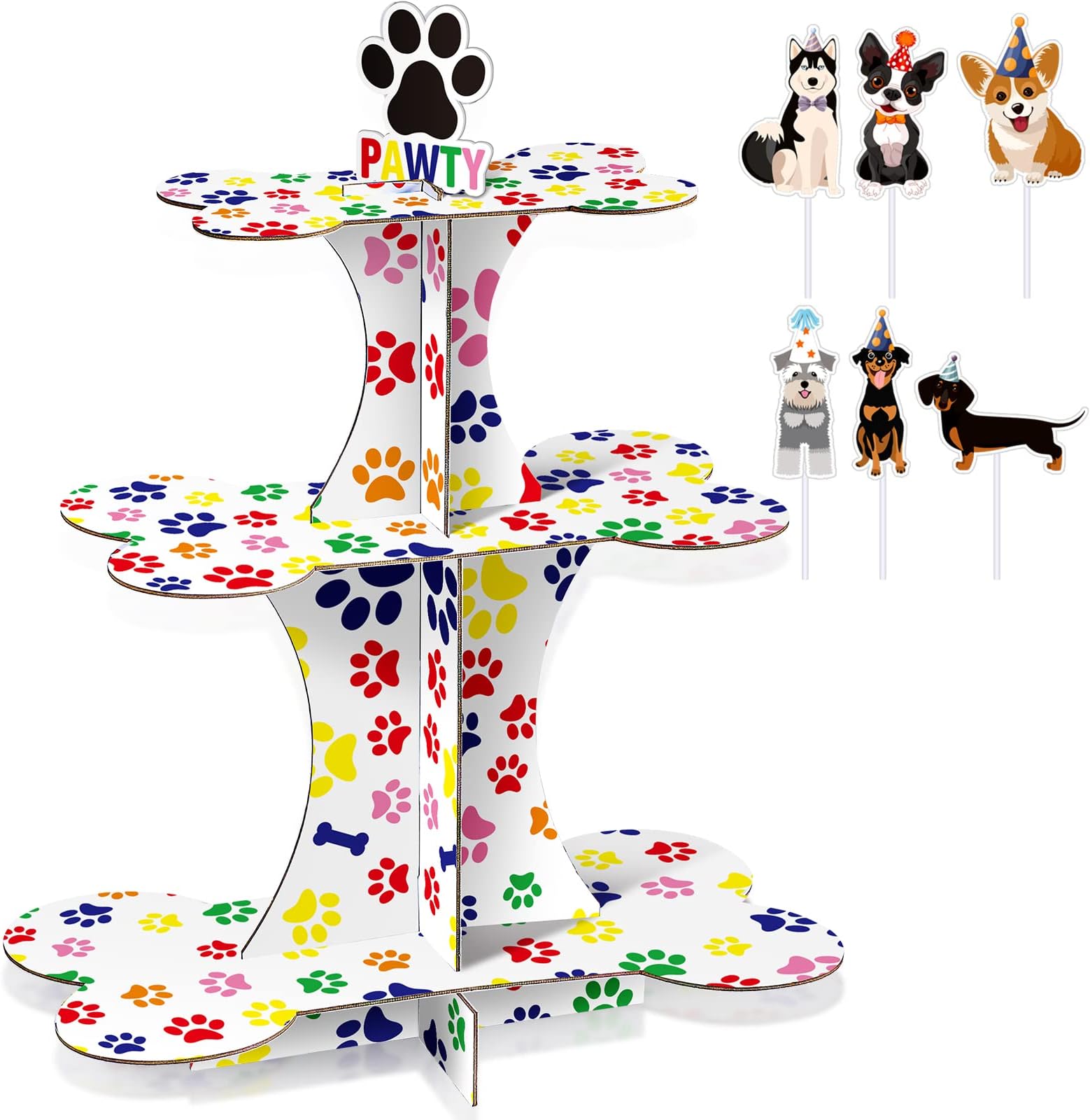 Amazon.com: Bokon 3 Tier Puppy Dog Cupcake Stand and 24 Pcs Dog Cupcake ...