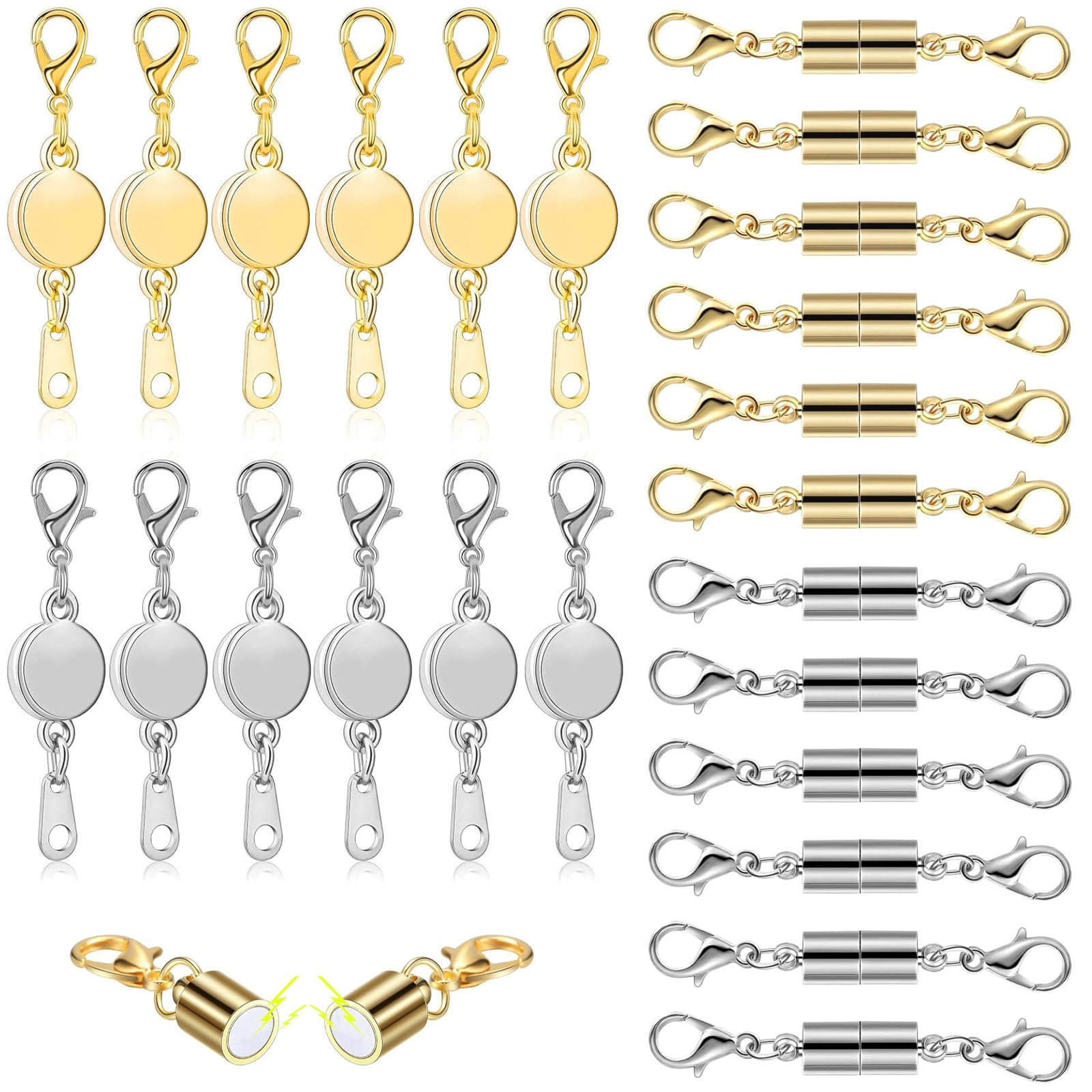 DJFOG 24Pcs Magnetic Jewelry Clasp - Gold Silver Magnetic Lobster ...