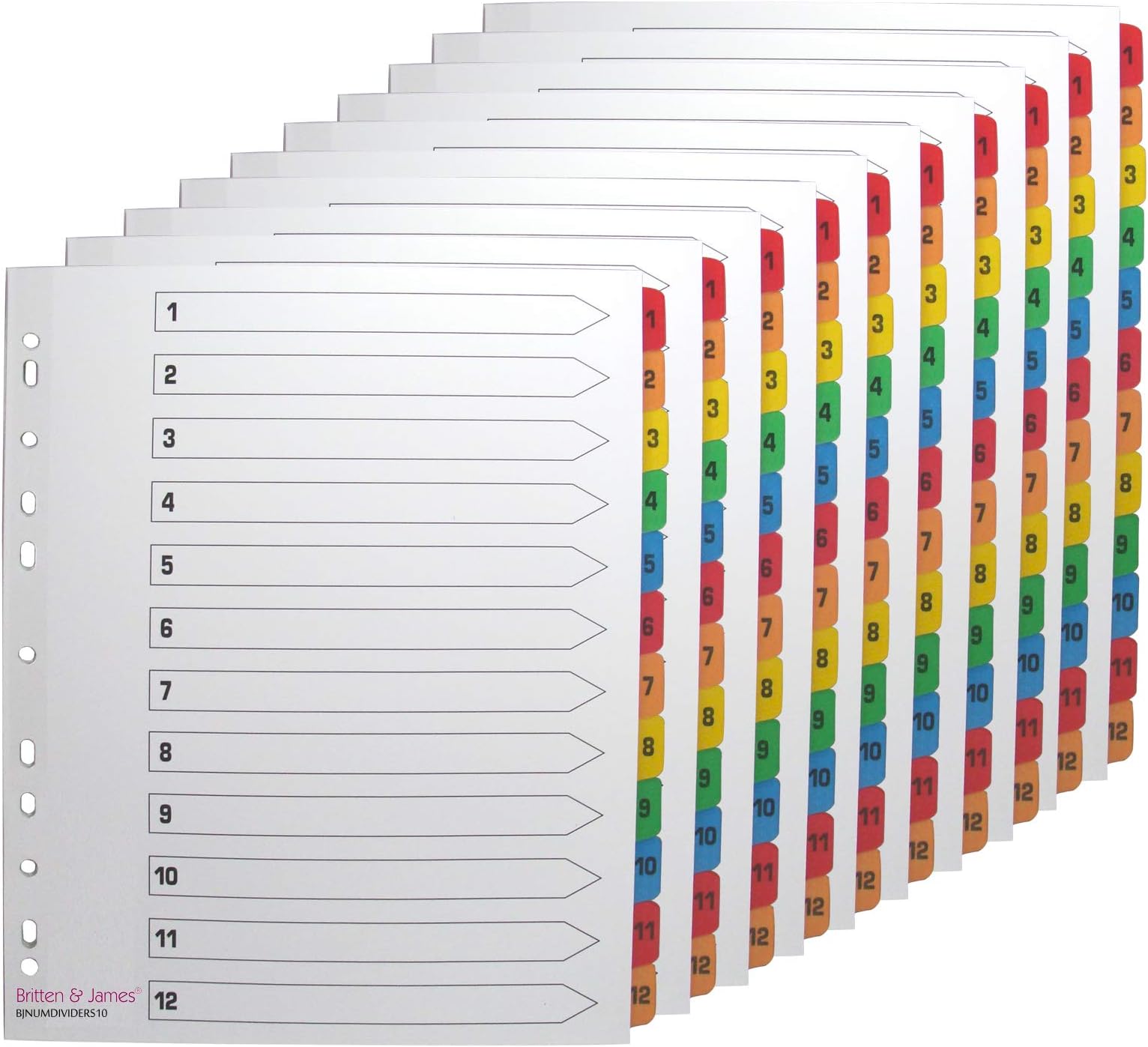 Britten & James Extra Wide File Index Dividers Numbered 12-Part 1-12 ...