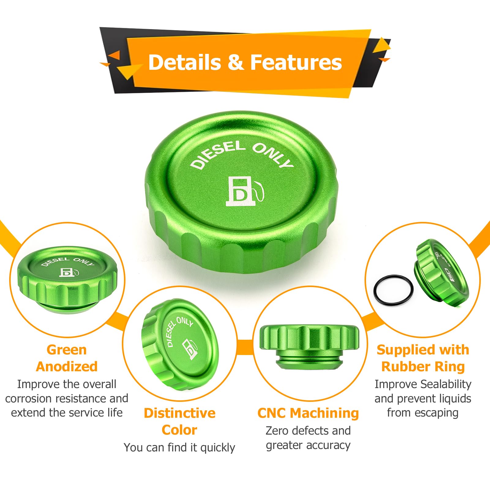 Snapklik.com : WeiSen Green Magnetic Diesel Fuel Cap Aluminum Compatible