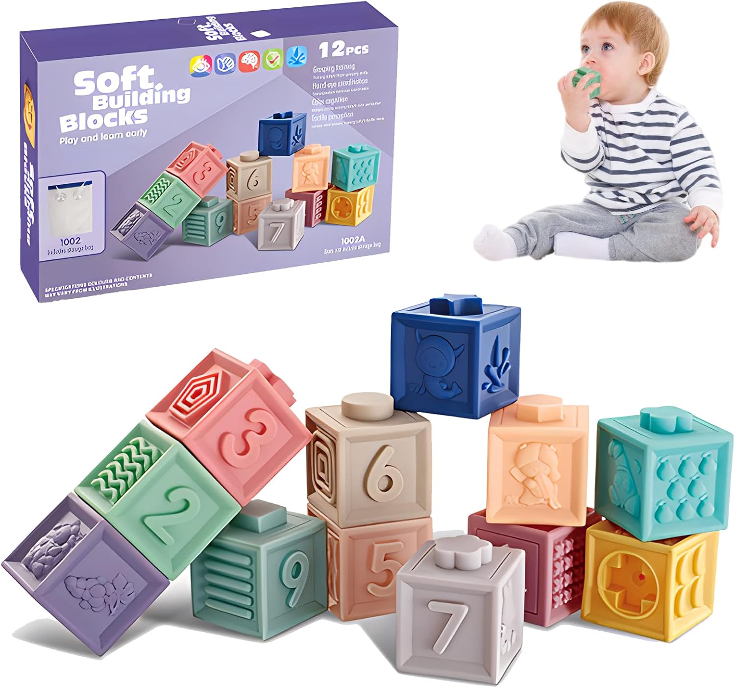Amazon.com: FIRE BULL 12Pcs Baby Blocks Soft Stacking Building Blocks ...