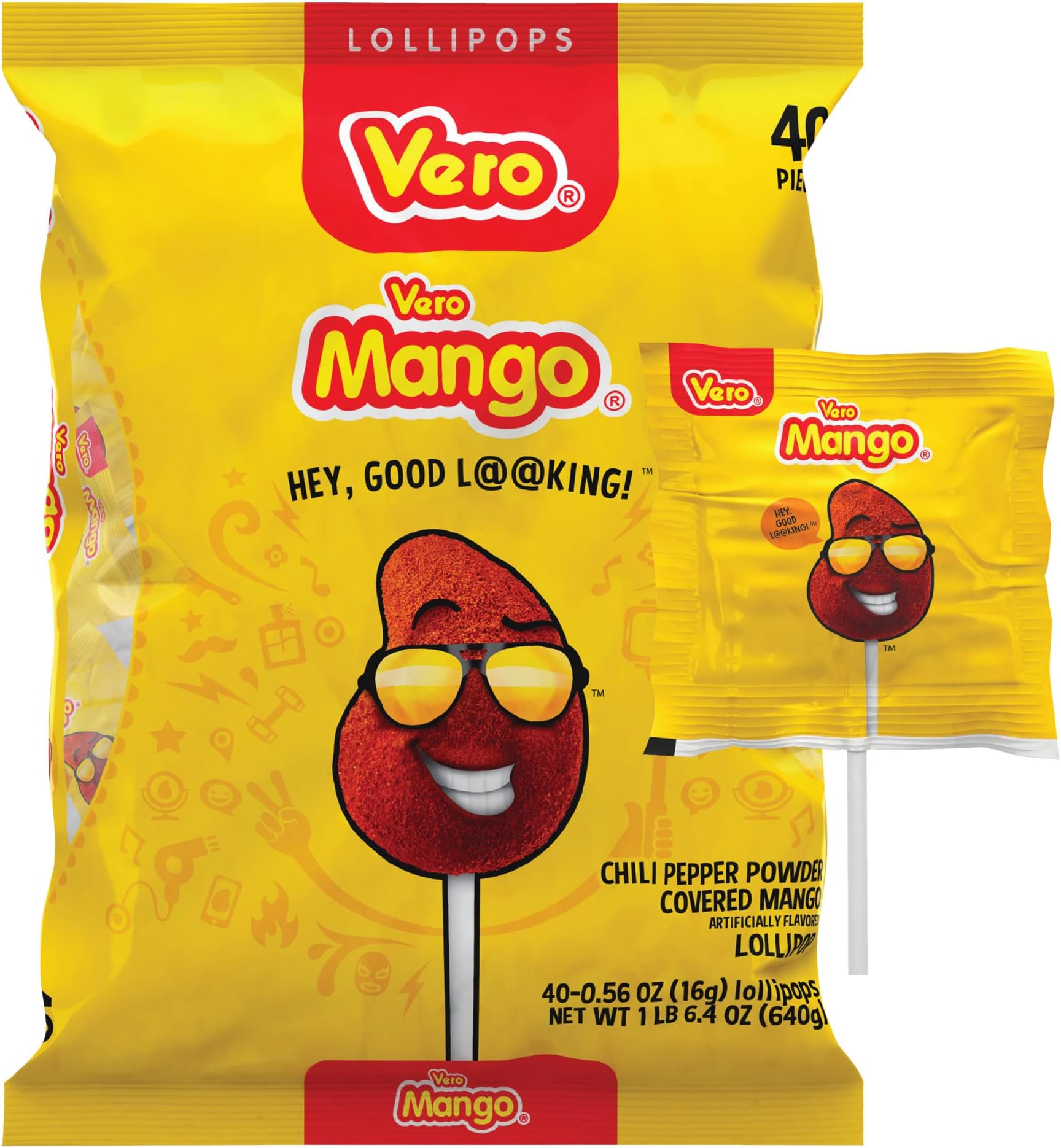 Amazon.com : Vero Mango, Chili Covered Mango Flavored Lollipops, 40 ...