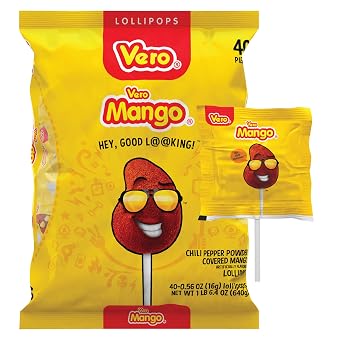 Amazon.com : Vero Mango, Chili Covered Mango Flavored Lollipops, 40 ...