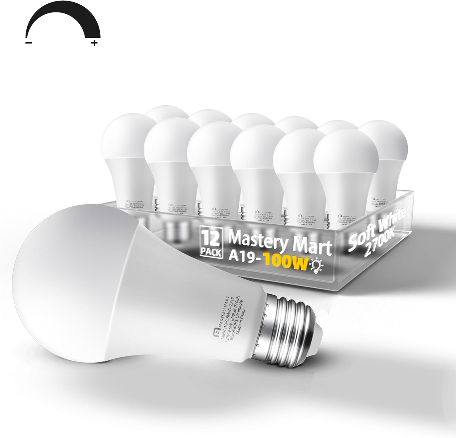 MASTERY MART A19 Light Bulbs, 100W Equivalent, Dimmable, 2700K Soft ...