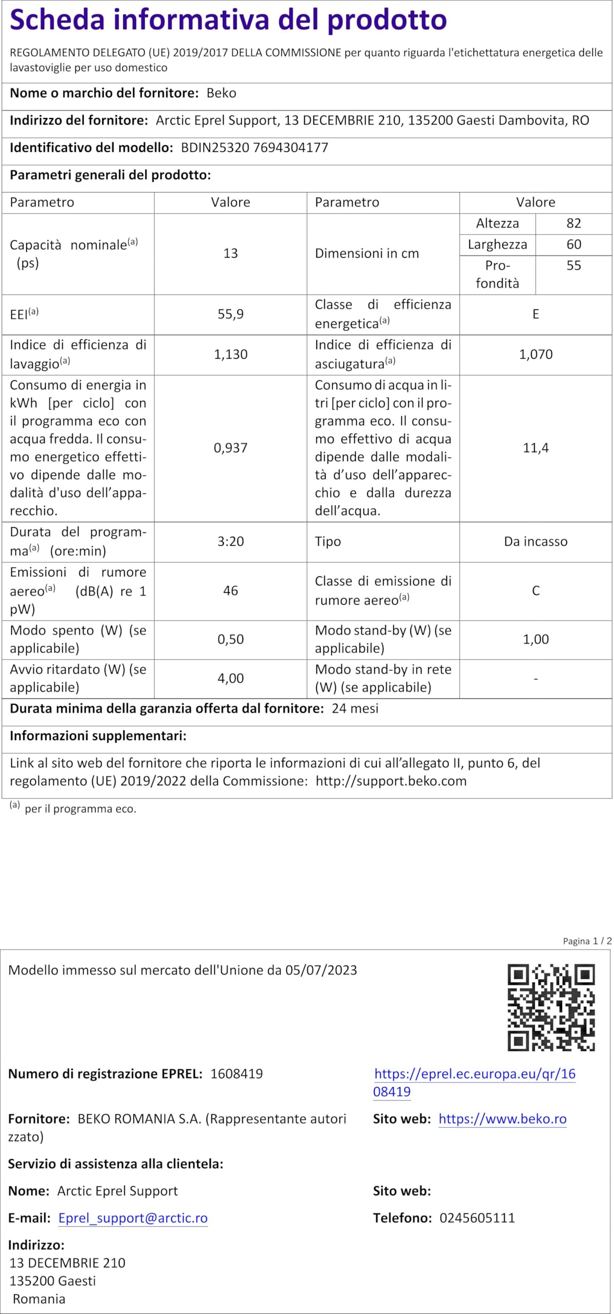 Beko BCSA285K4SN b100 - Frigorifero/congelatore integrato, capacità ...