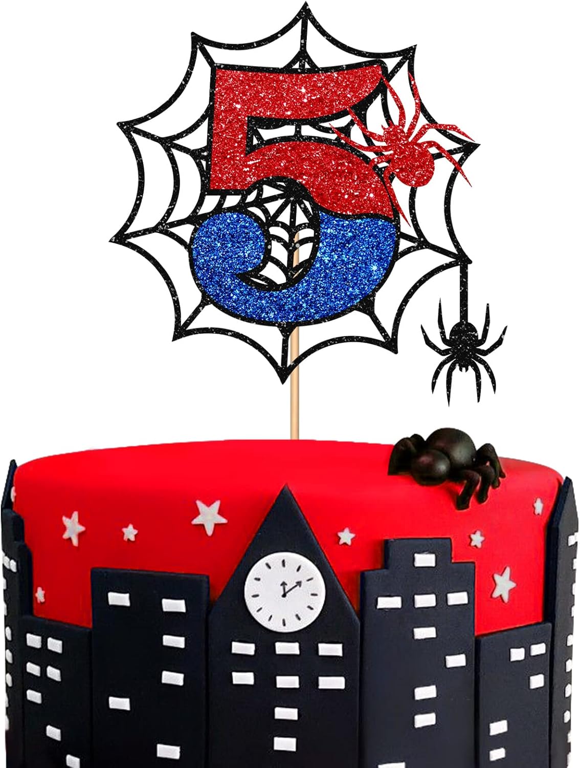 Amazon.com: Spider 5th Birthday Cake Topper, Spider Five Cake Topper ...