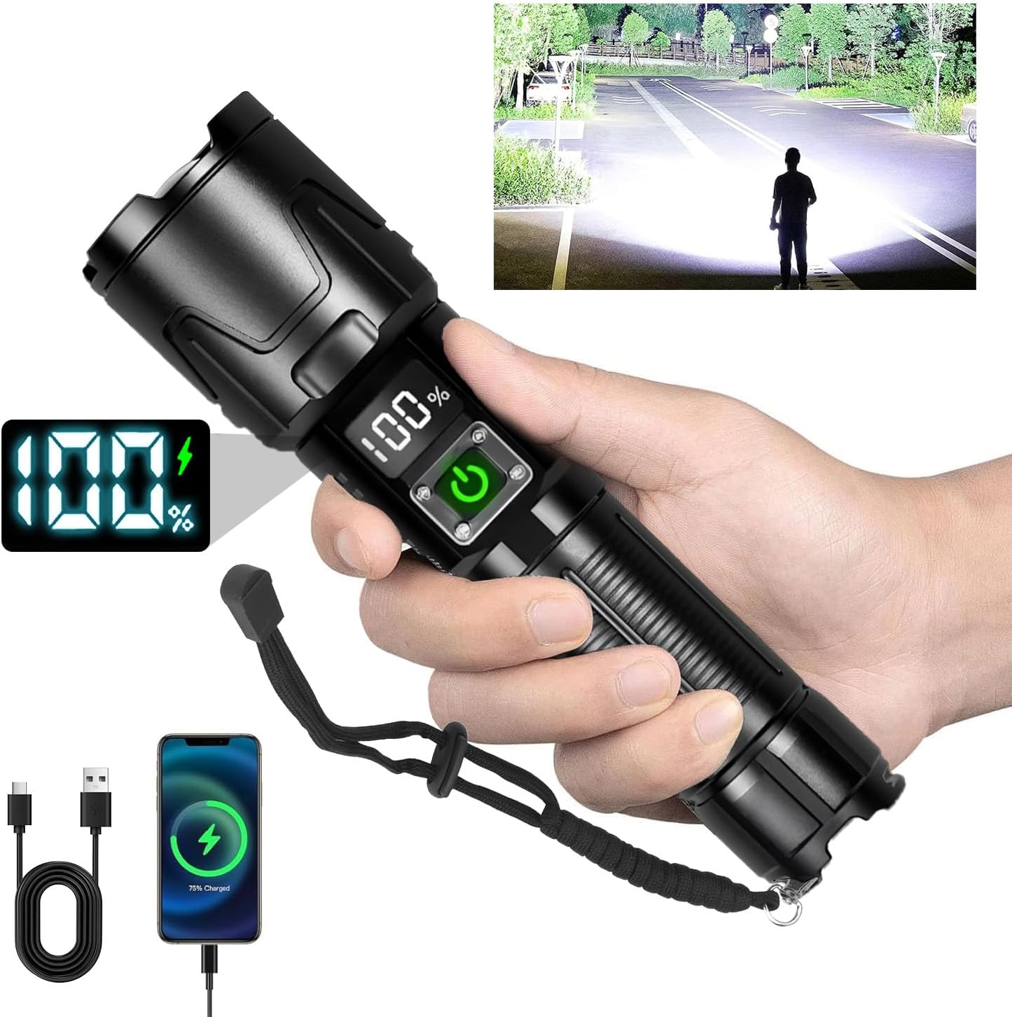 LED Rechargeable Tactical Flashlights High Lumens 1000000, Military ...