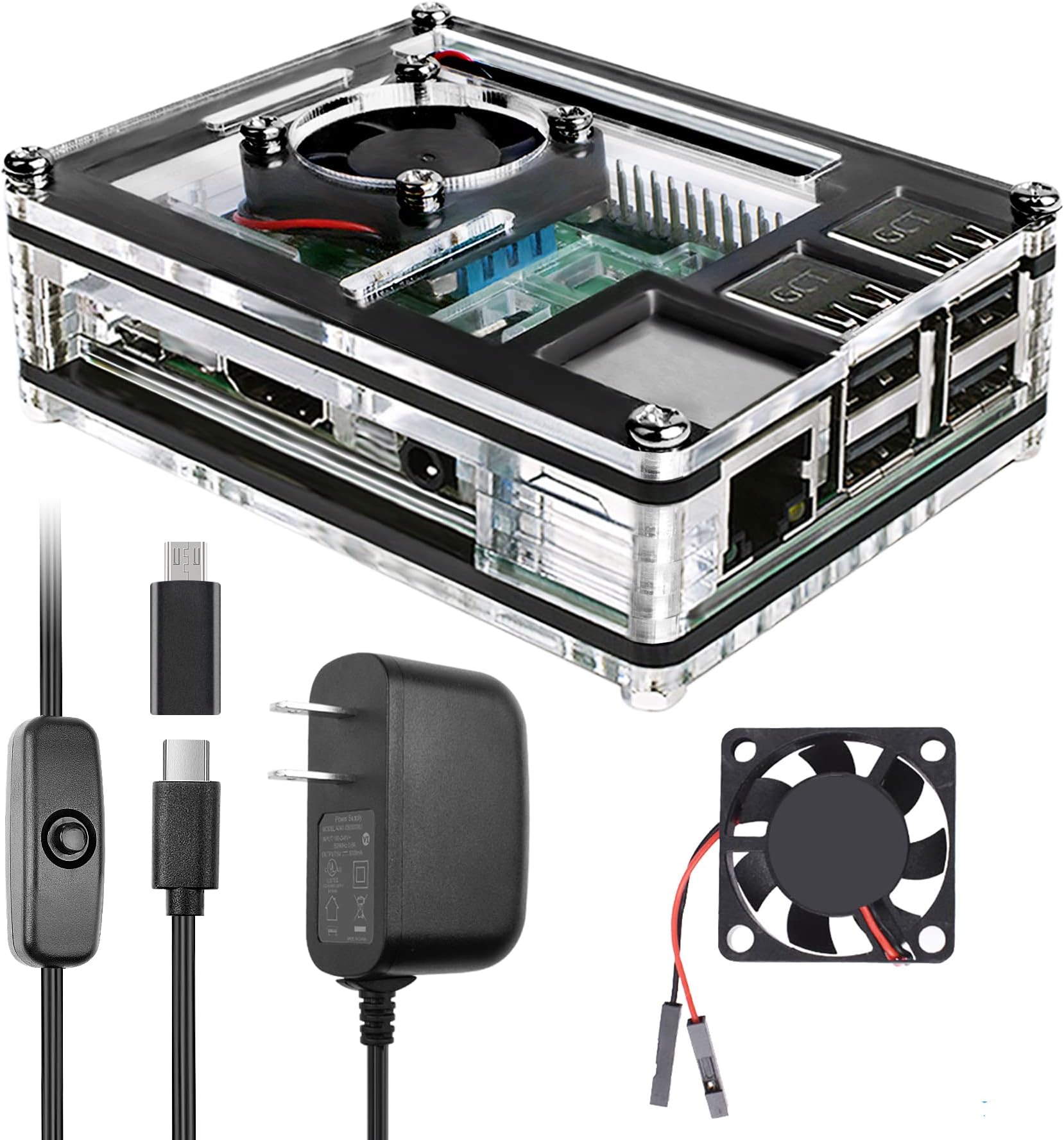 Amazon.com: Miuzei Raspberry Pi 3 B+ Case with Fan Cooling Pi 3B Case with 3 Pcs Heat-Sinks 5V ...