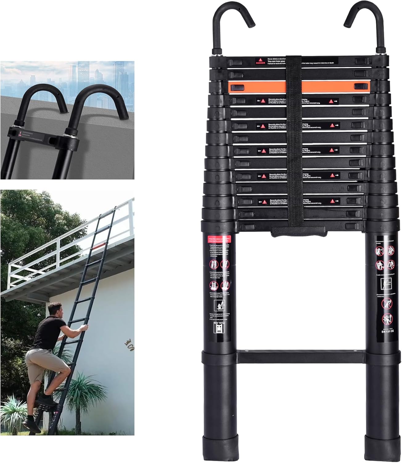 SINMEIRUN 15.5FT Telescoping Ladder,Aluminum Collapsible Ladder with 2 ...