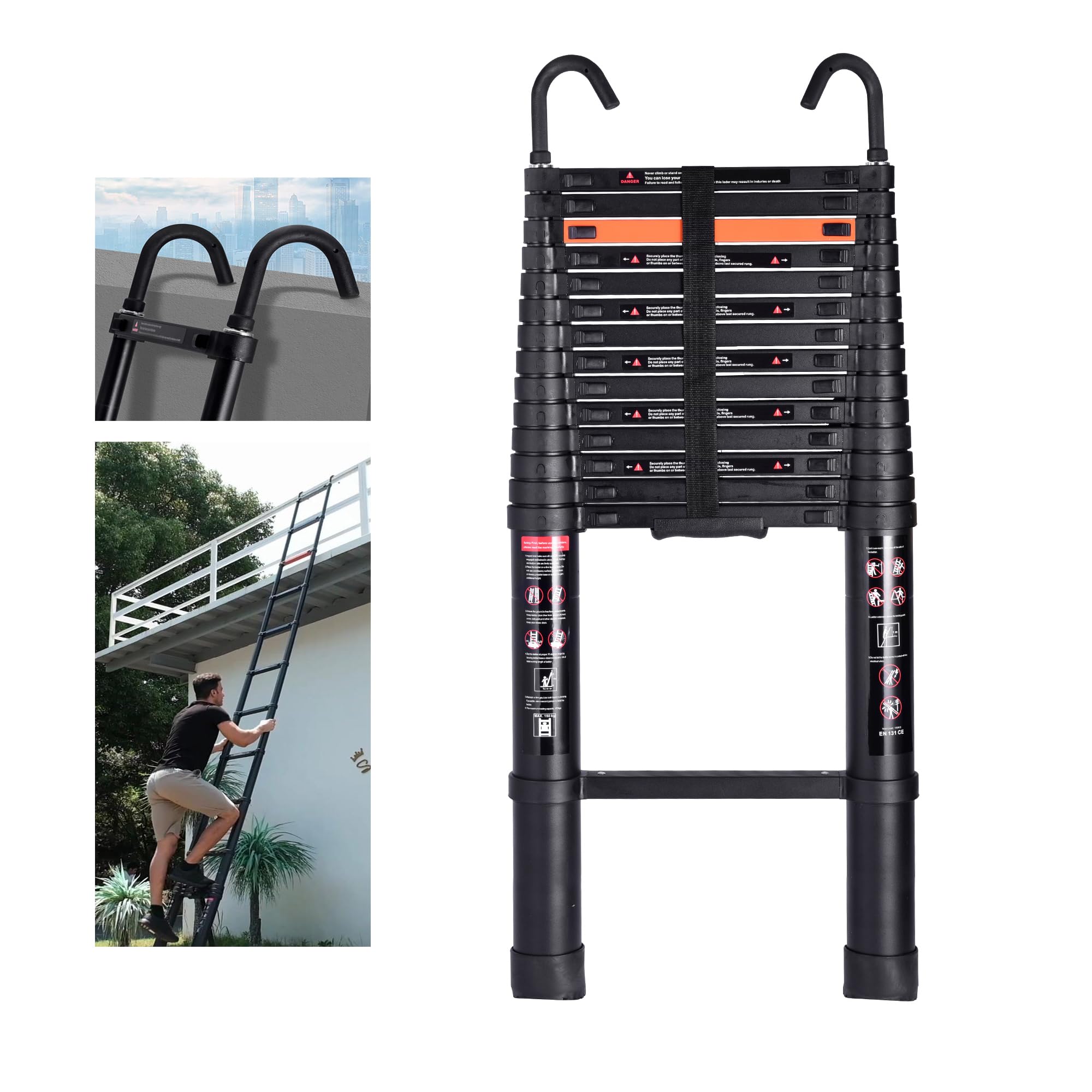 SINMEIRUN 15.5FT Telescoping Ladder,Aluminum Collapsible Ladder with 2 ...