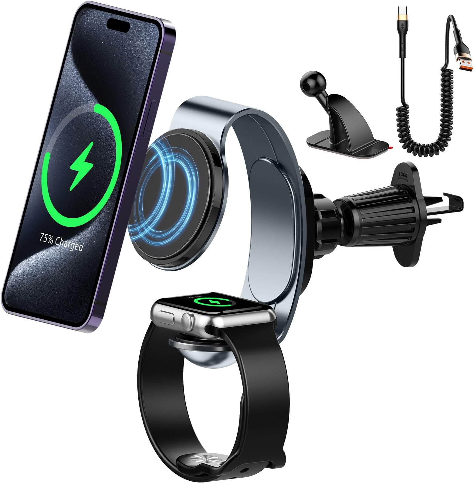 Amazon.com: NIYEVN for 15W iPhone 16 MagSafe Car Mount Charger, 2-in-1 ...