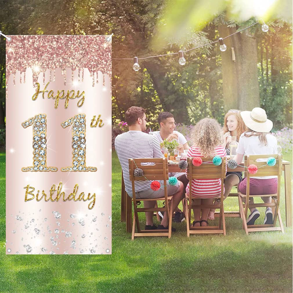 11th Birthday Girl Decoration, Door Decoration Rose Gold, Fabric Sign ...