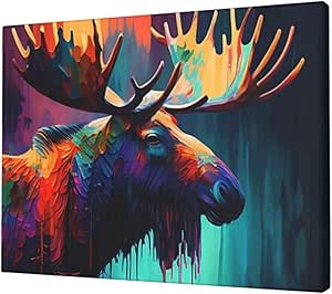 Amazon.com: Rustic Farmhouse Abstract Colorful Moose Canvas Wall Art ...